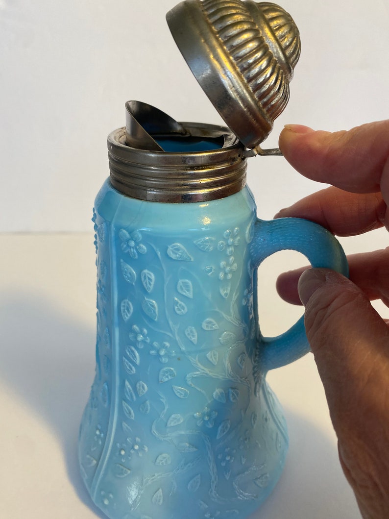 Sale!!!antique Blue Milk Glass Syrup Container From the Eighteen ...