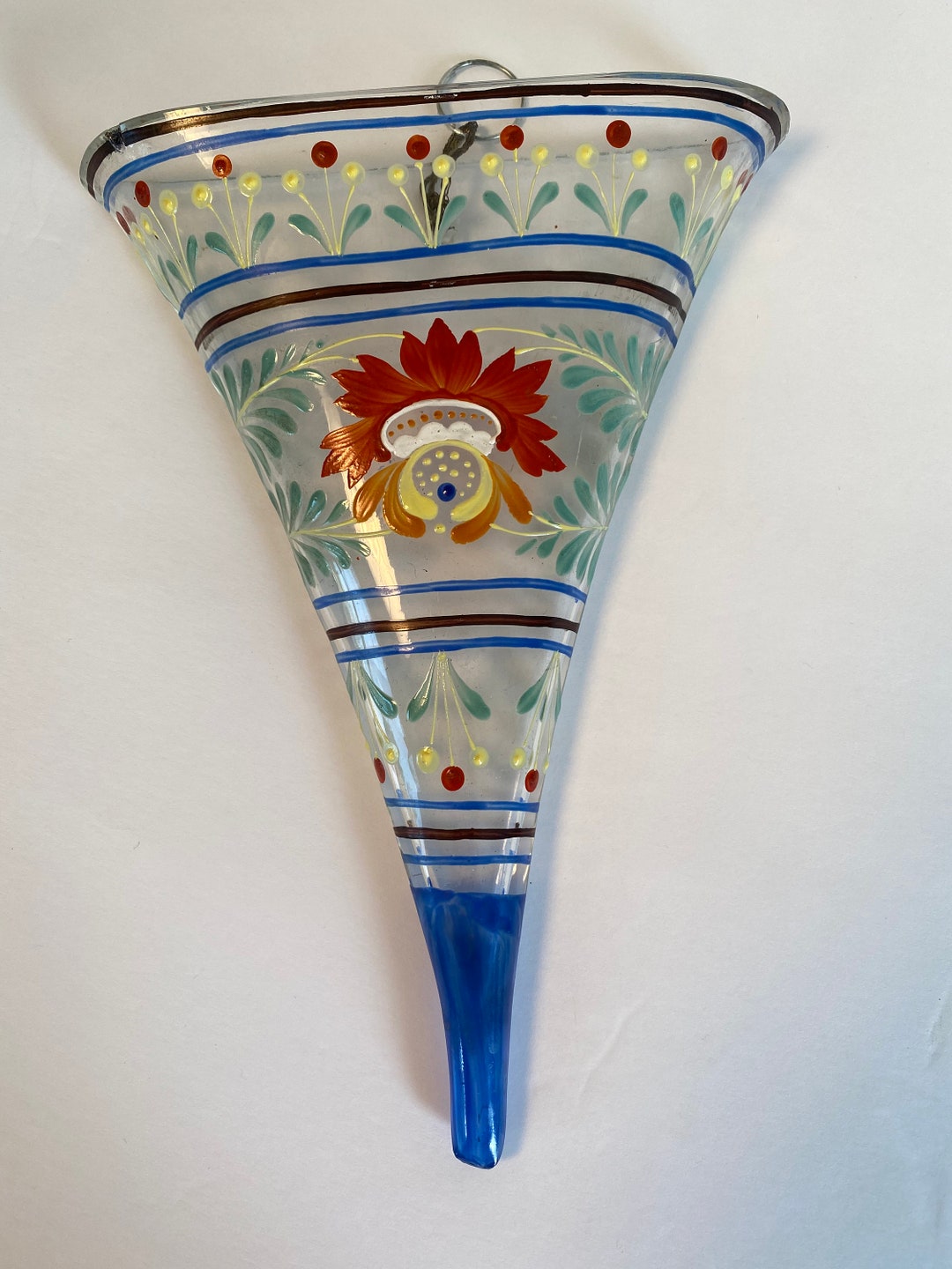 Vintage Hand Painted Glass Wall Pocket - Etsy