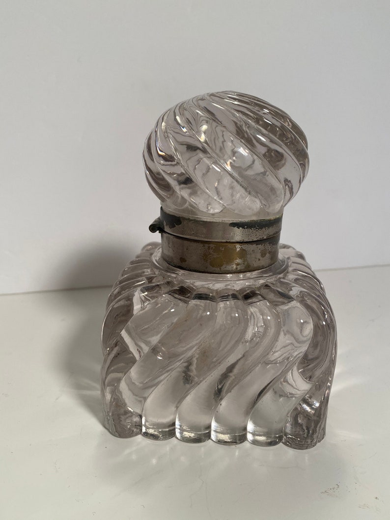 Sale!!!!vintage Crystal Ink Well With Silver Plate Trim - Etsy
