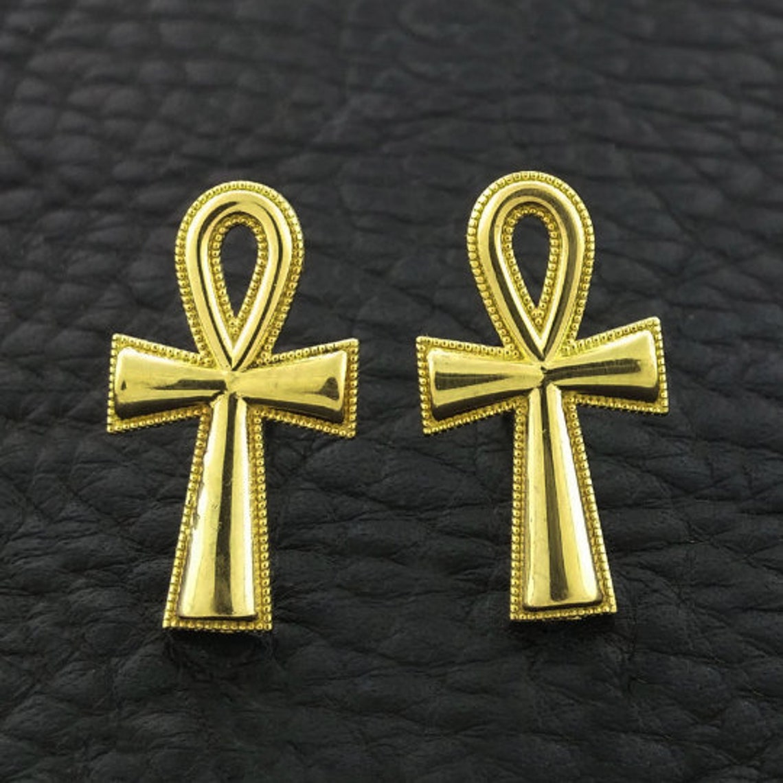 10k Yellow Gold Egyptian Ankh Cross Stud Earrings Gold Ankh | Etsy