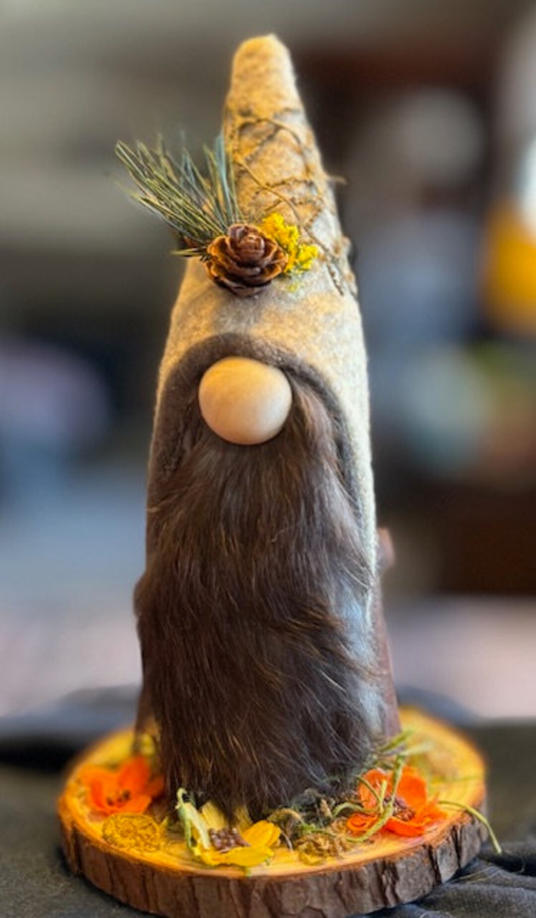 Wood Gnome W/ax Floral Base #2024-10, Woodsy Forest Gnome, Real Rabbit ...