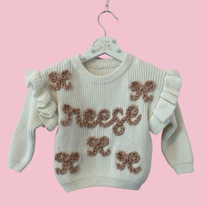 Embroidered Name Sweater, Baby Girl Bows Sweater, Custom Coquette ...