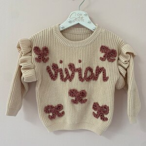 Embroidered Name Sweater, Baby Girl Bows Sweater, Custom Coquette ...