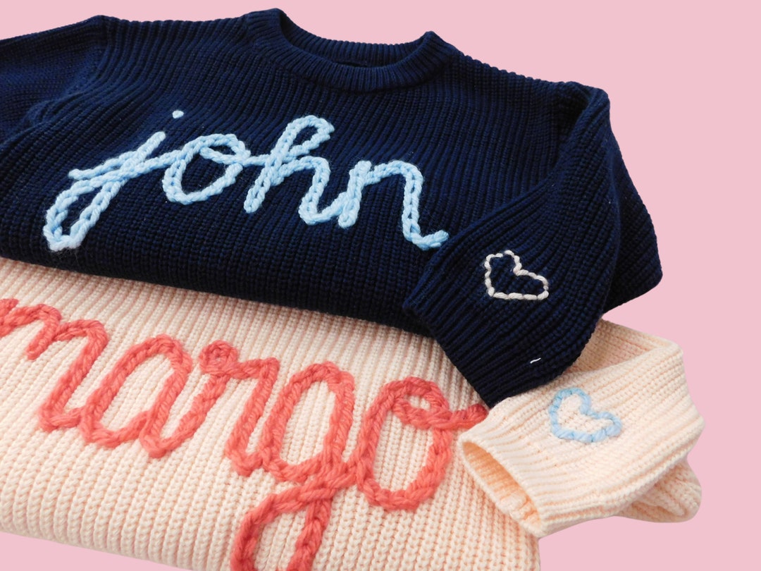 Sibling Heart Custom Embroidered Name Sweaters- Matching Personalized ...