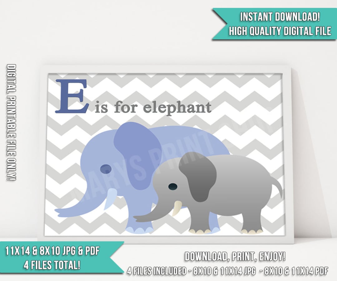 Nursery Decor. E is for Elephant. Printable Nursery Sign. Instant ...