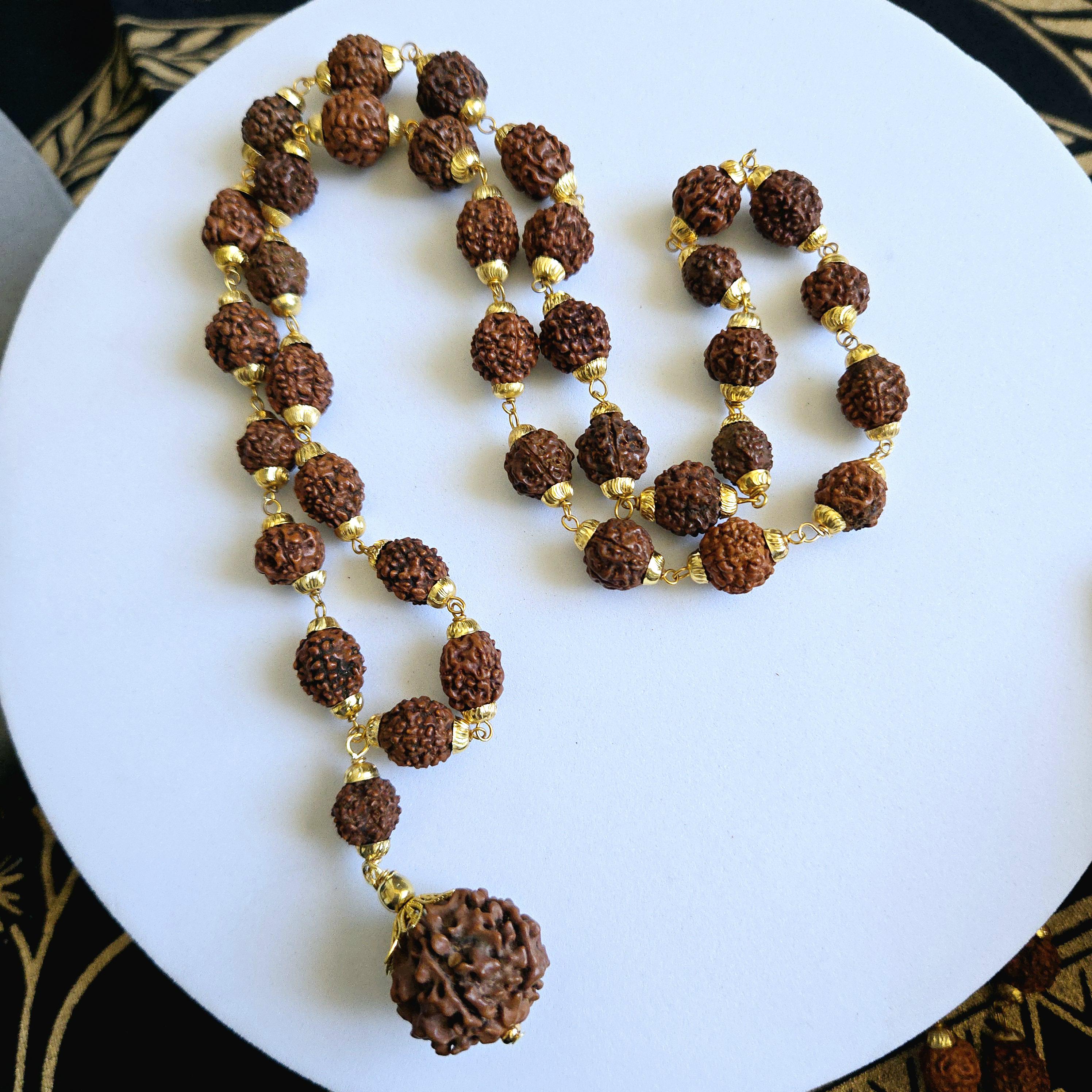 Gold and Rudraksha Mala Necklace, Vedic Jewelry, Prayer Beads, Genuine ...