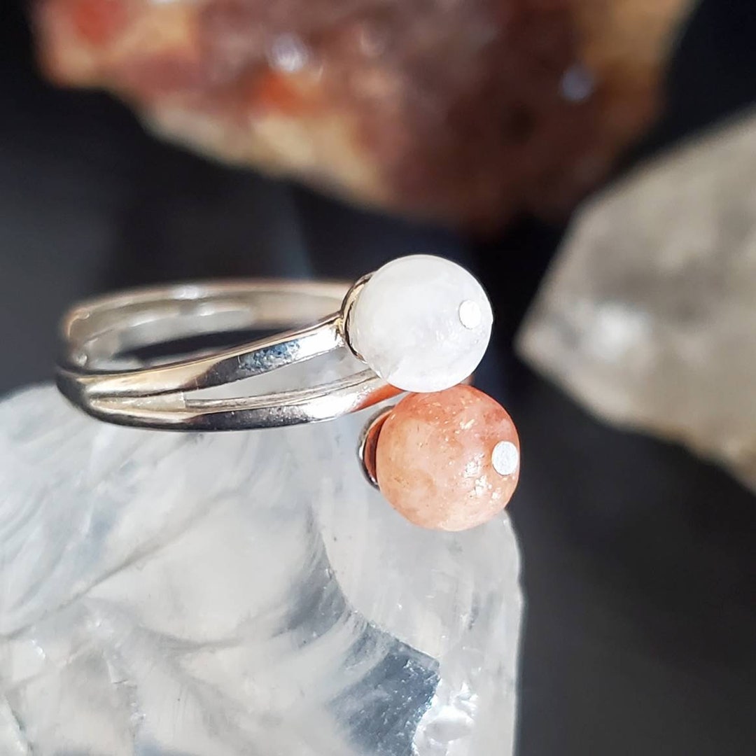 Sun and Moon Divine Magic Ring, Moonstone and Sunstone Adjustable ...