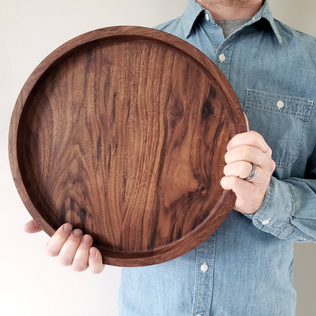 Round Wood Tray / Black Walnut / Charcuterie Board / Circle Coffee ...