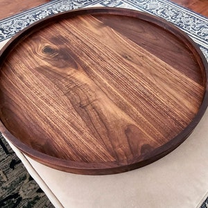 Round Wood Tray / Black Walnut / Circle Coffee Table + Ottoman Tray ...