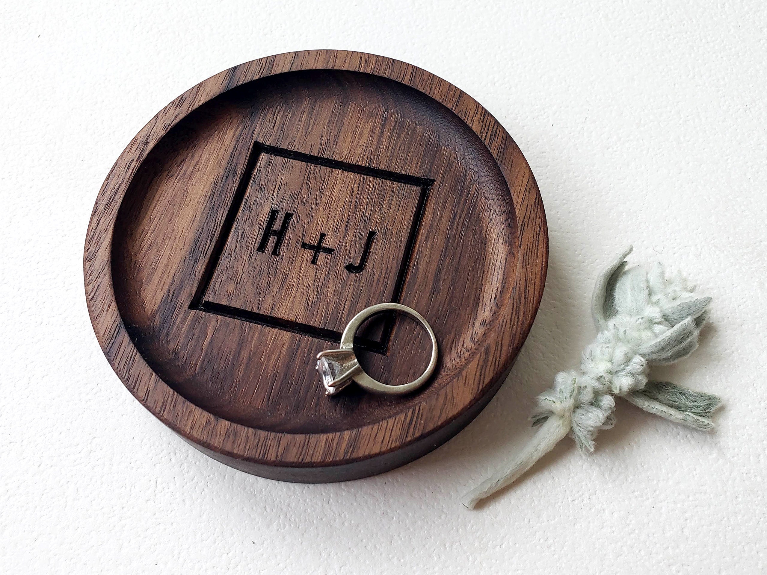 Wood Ring Dish / Black Walnut / Square Initials - Etsy