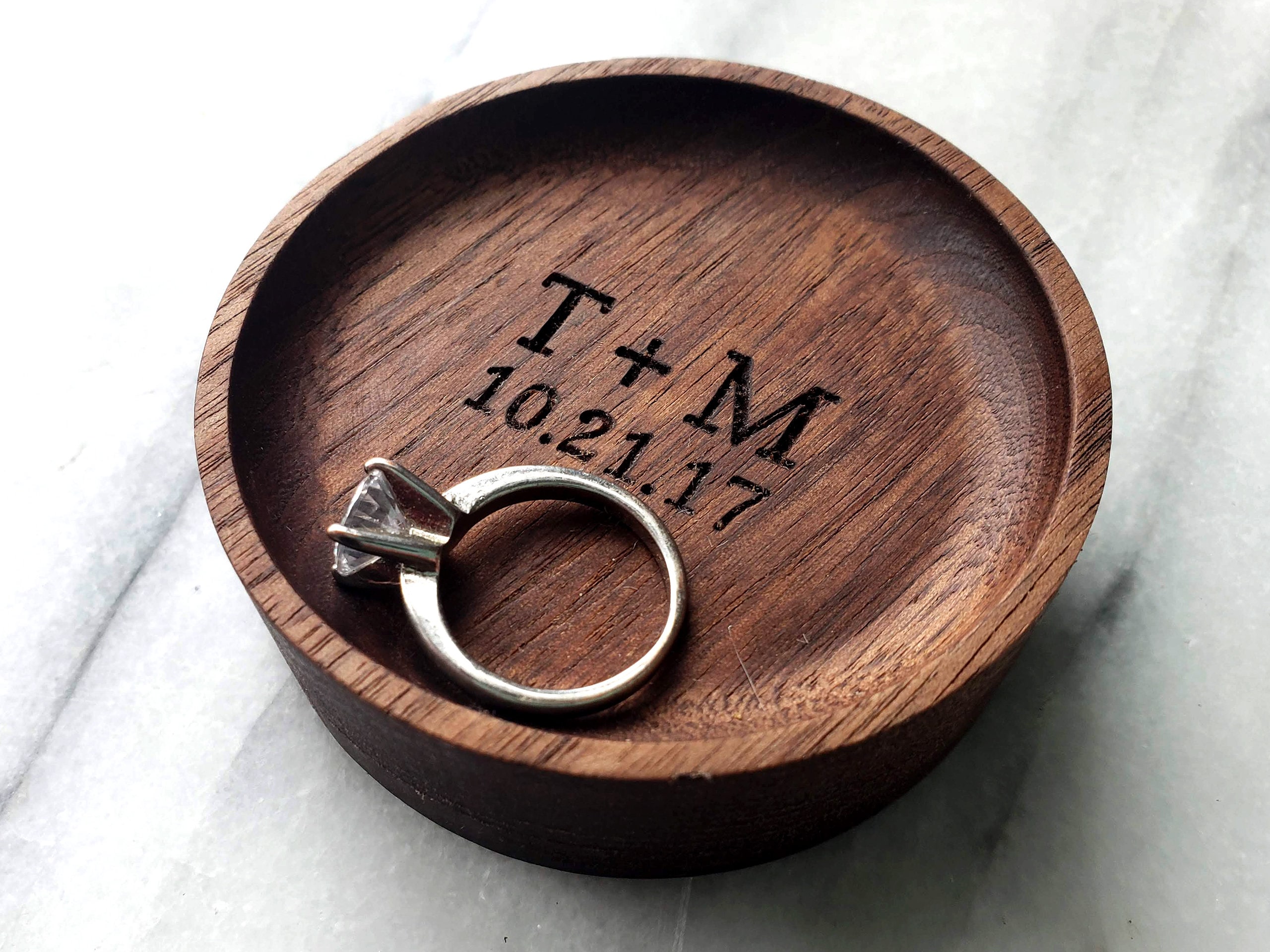 Wood Ring Dish / Black Walnut / Initials Date - Etsy