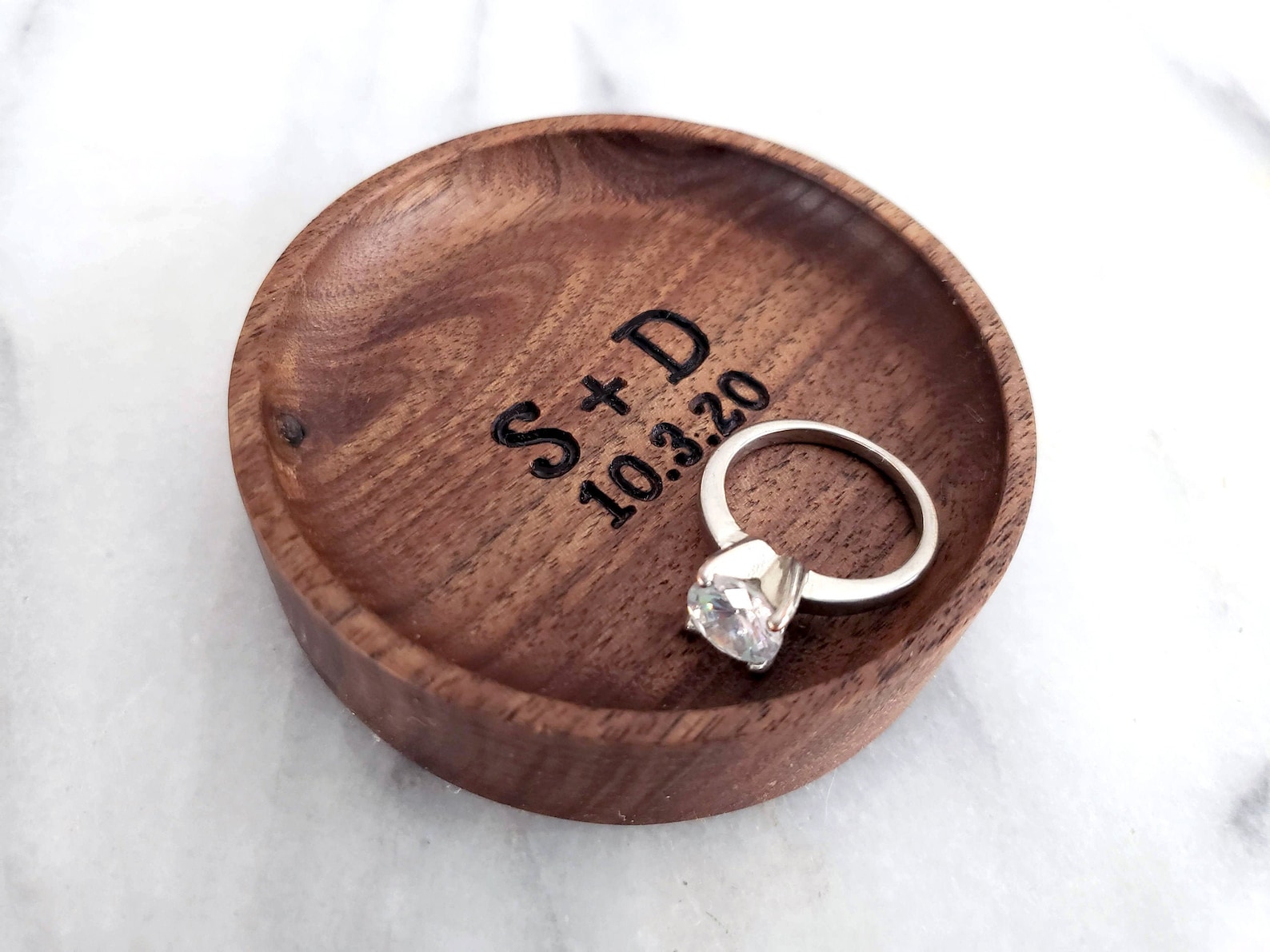 Wood Ring Dish / Black Walnut / Initials Date - Etsy