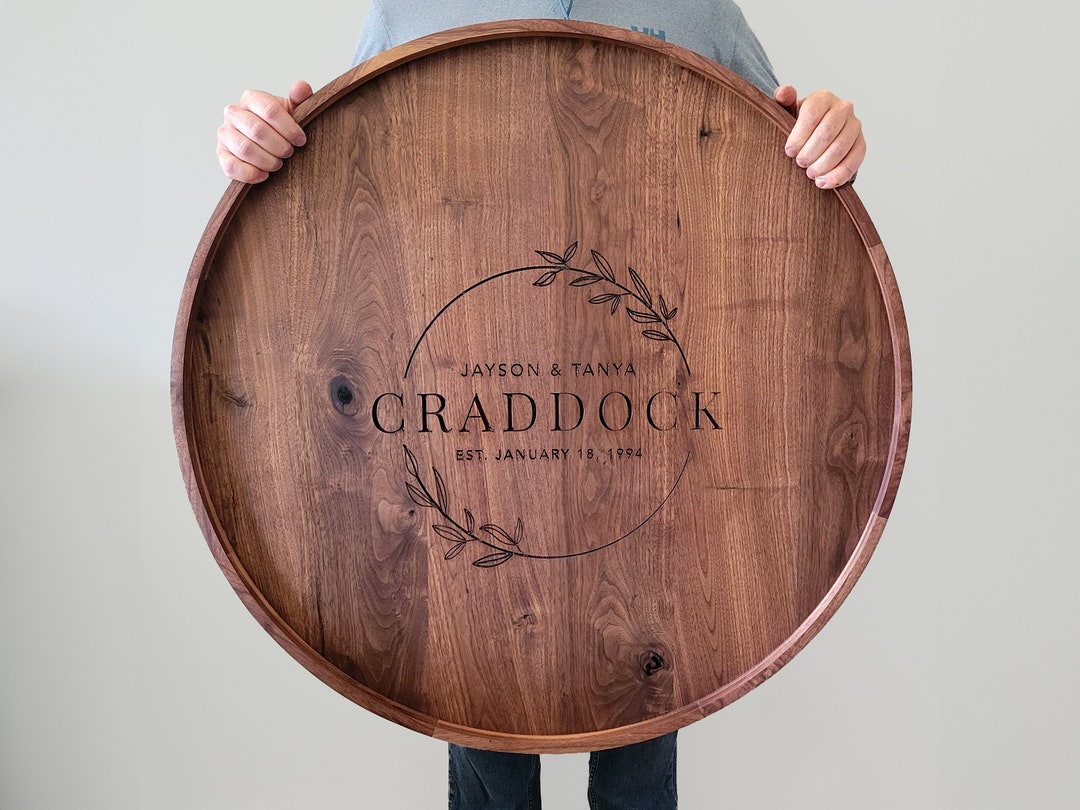 Personalized Round Wood Tray / Black Walnut / Circle Coffee Table ...