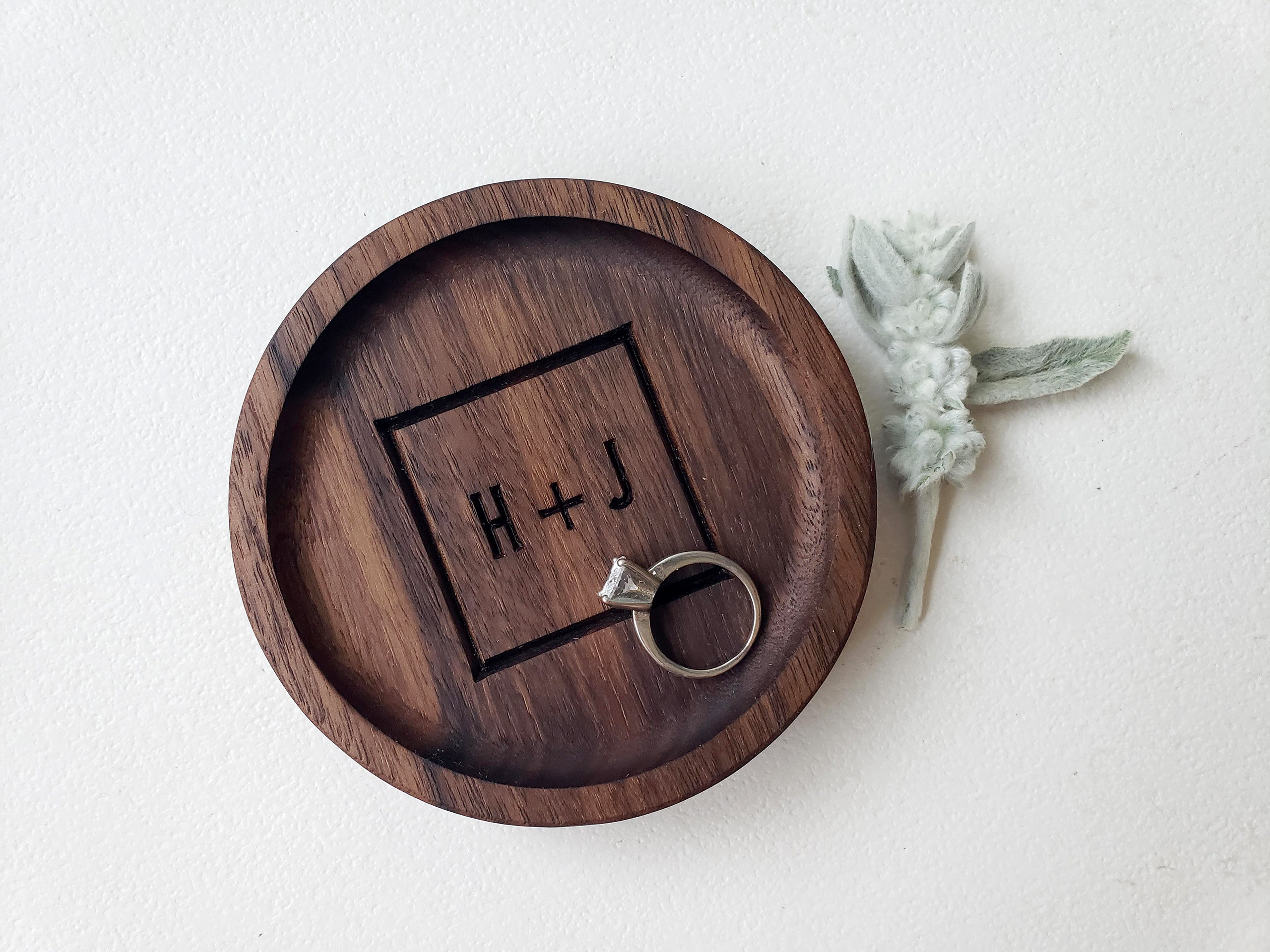 Wood Ring Dish / Black Walnut / Square Initials - Etsy
