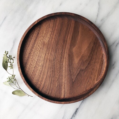 Round Wood Tray / Black Walnut / Shallow Circle Catchall - Etsy