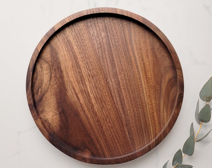 Round Wooden Walnut Tray Ottoman Tray Coffee Table Tray Mid-century ...