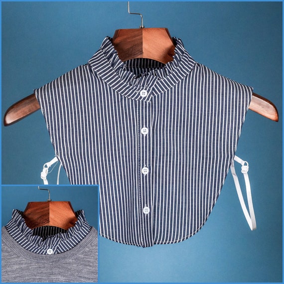 Black Stripes Ruffle Classic Cotton False Upright Collar | Etsy