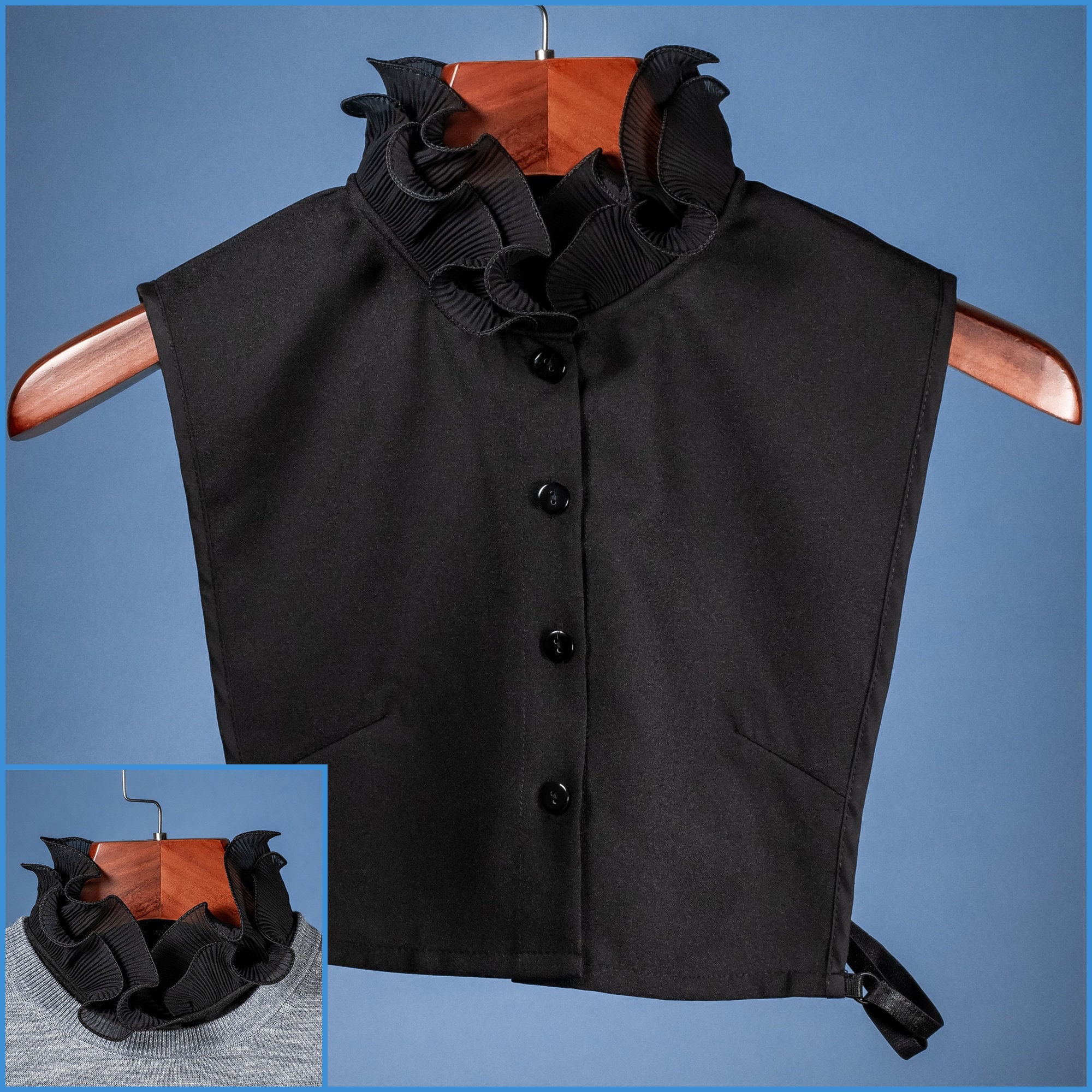 Black Ruffle Classic Satin False Upright Collar Design for - Etsy