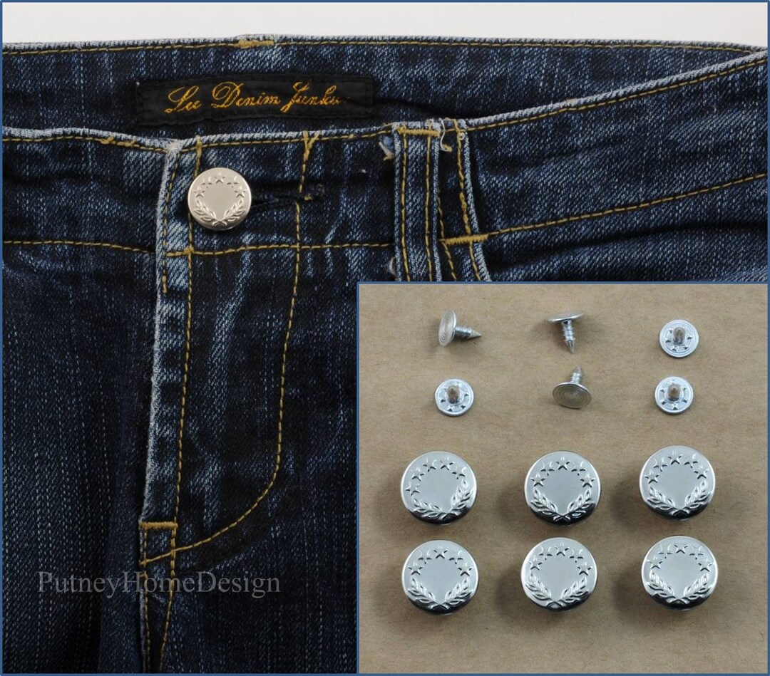Jeans Jacket Buttons 6 Solid Silver Denim Buttons - 17mm, For Jeans ...