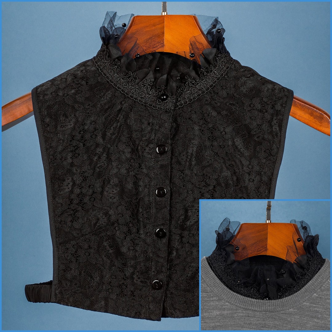 Black Cotton Ruffle False Upright Lace Collar Design for Women Girls ...