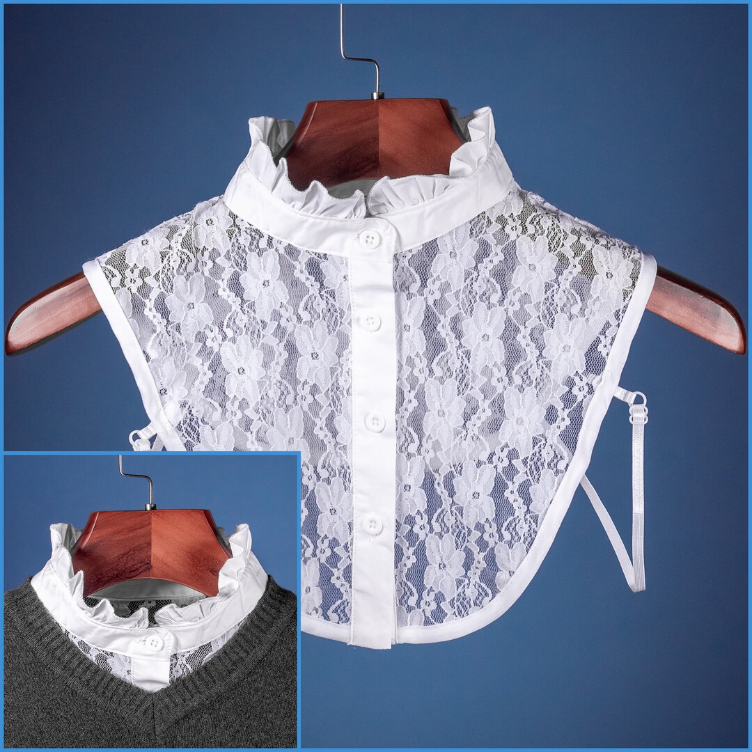 White Lace False Ruffle Turtle Neck Collar Floral Design for - Etsy