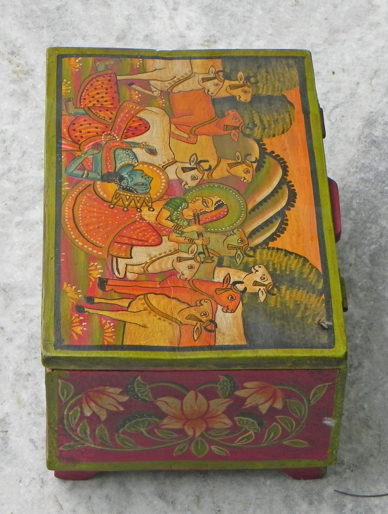 Vintage Indian Hand Painted Cash Box/ Indian Trunk Box, Jewelry Box ...