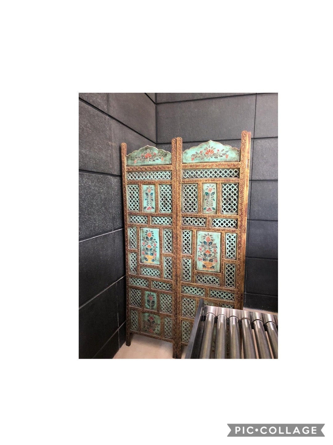 4 X Hand Carved Indian Partition Screen Room Divider Painted 3 Panel ...