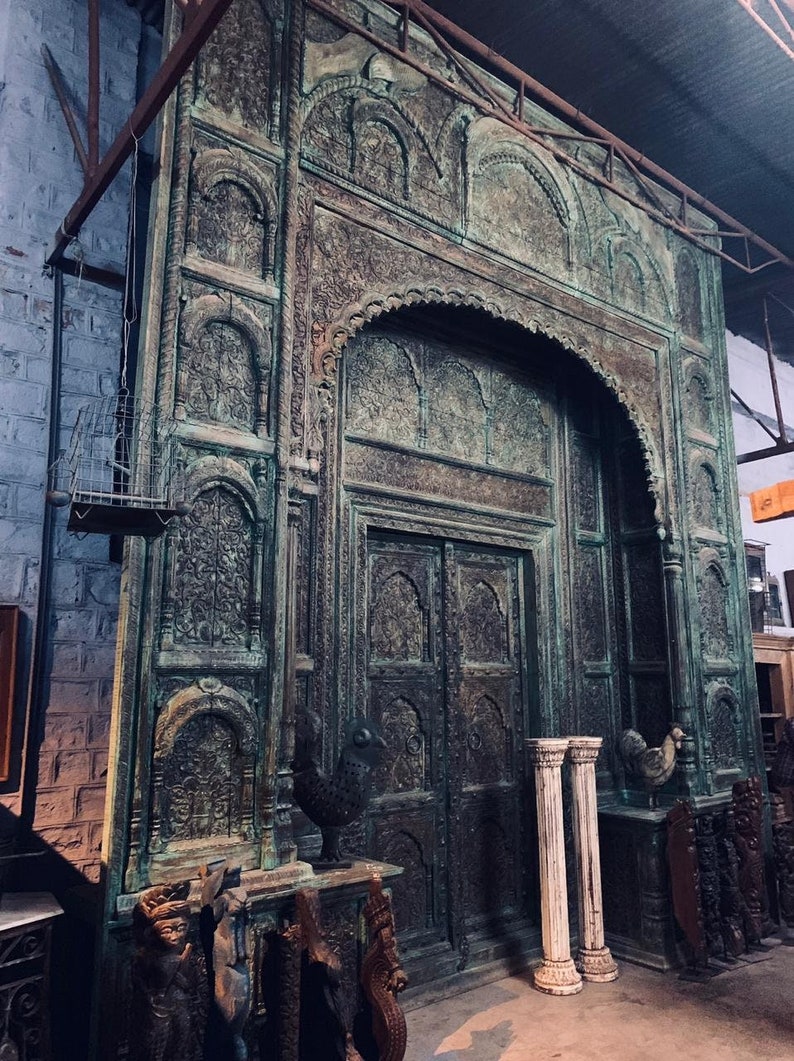 Huge Vintage Indian Door With Frame/ Wooden Carved Big Haveli Door ...