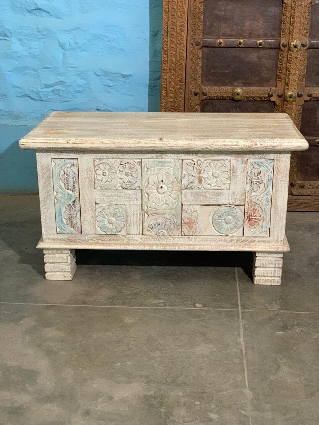 Wooden Side Chest/ Wooden Beautiful Hand Made Chest/ Wooden Dowry Chest ...