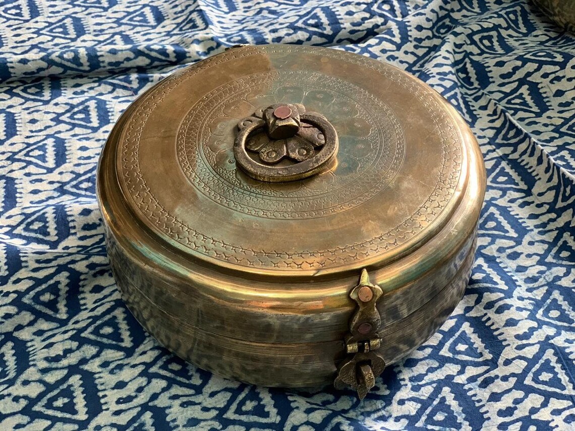 Brass Chapati Box/ Vintage Brass Bread Box/ Vintage Brass Lunch Box ...