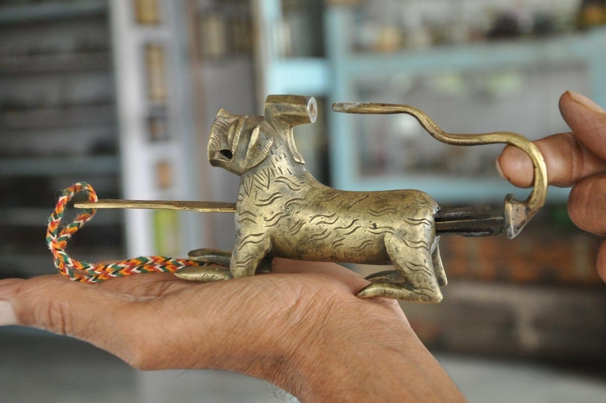 Vintage Indian Brass One of Its Kind Very Rare Unique Padlock Lock Key ...