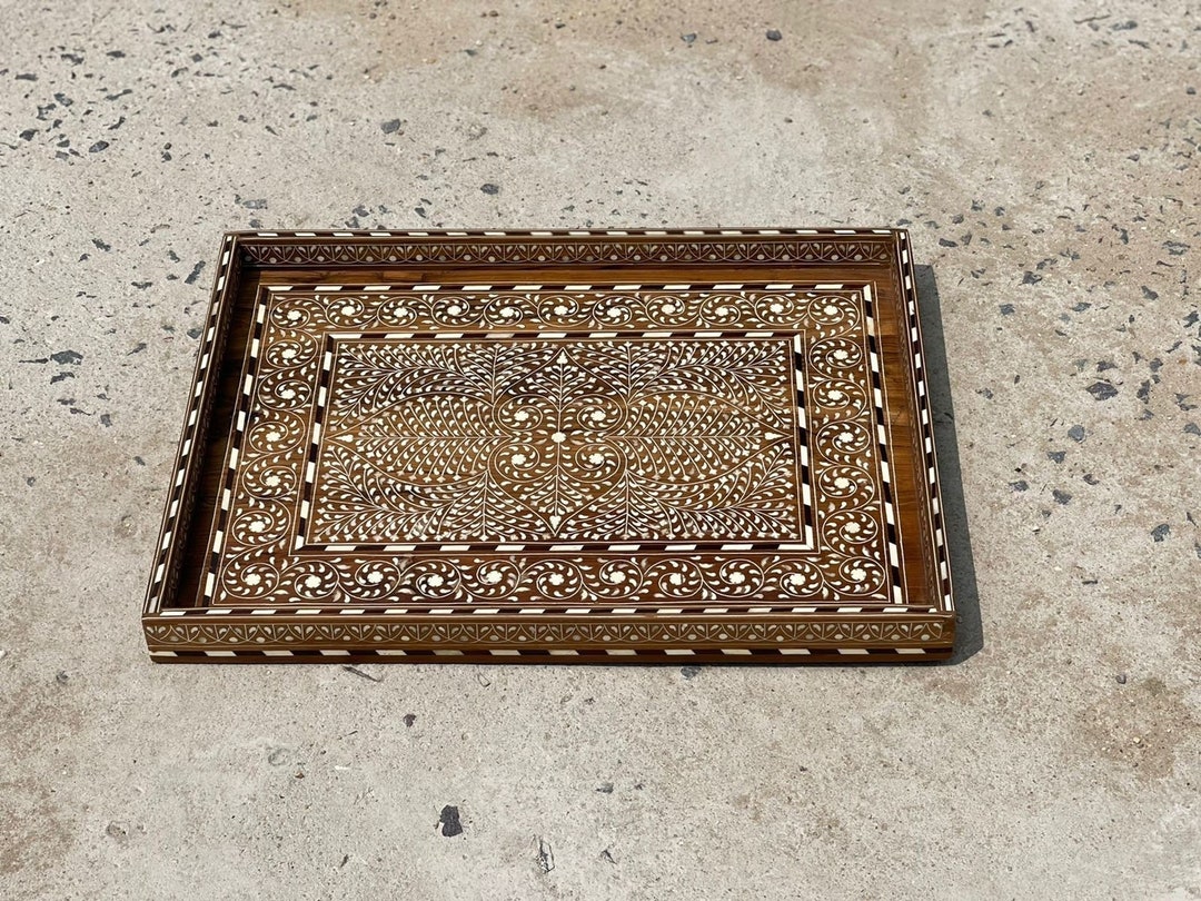 Wooden Very Artistic Tray With Bone and Rasin Inlay/decorative Bone ...