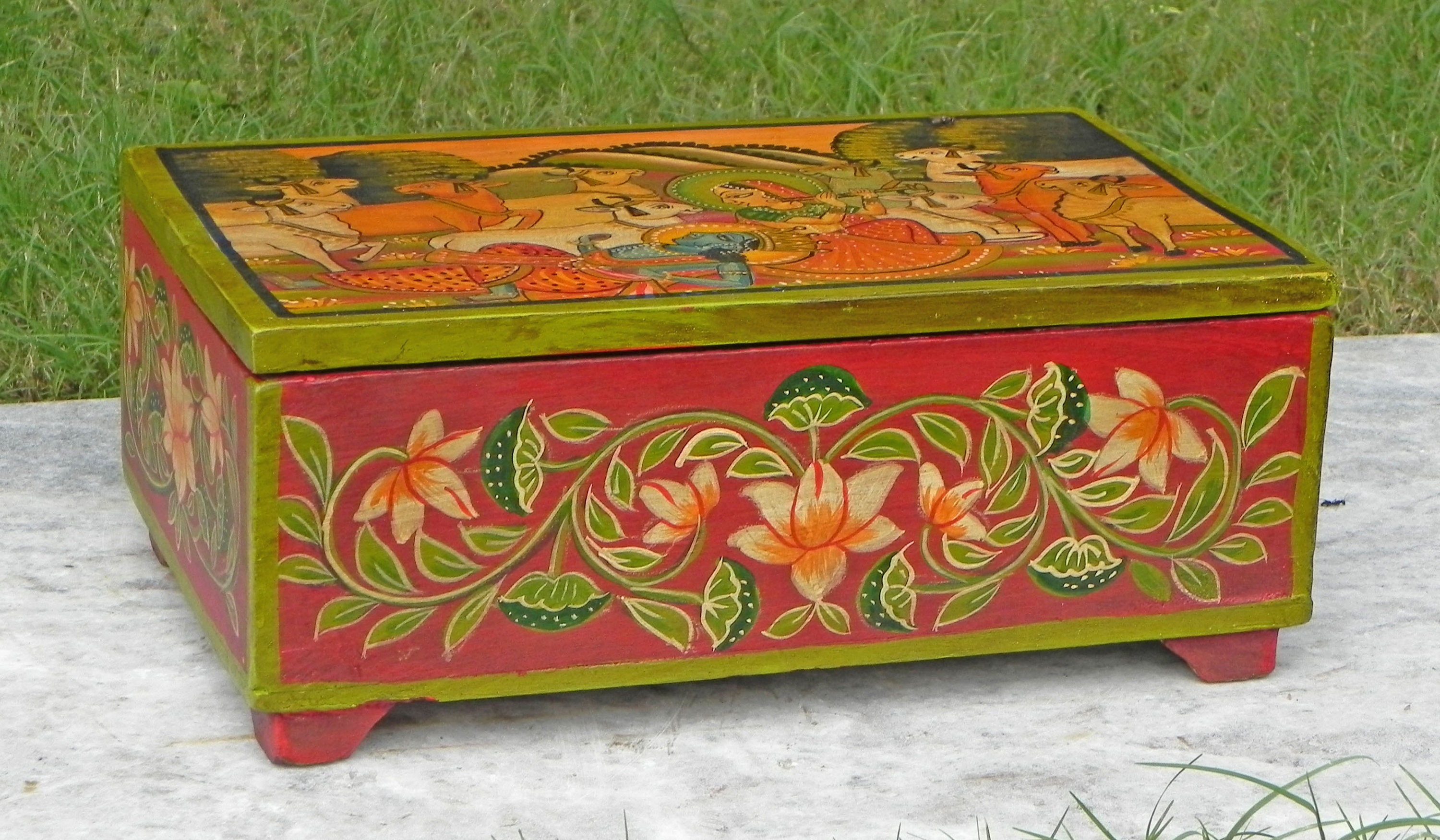 Vintage Indian Hand Painted Cash Box/ Indian Trunk Box, Jewelry Box ...