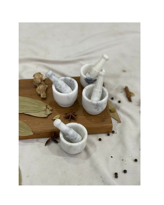 Marble Mortar and Pestle Set of 4 White Marble Mortar - Etsy