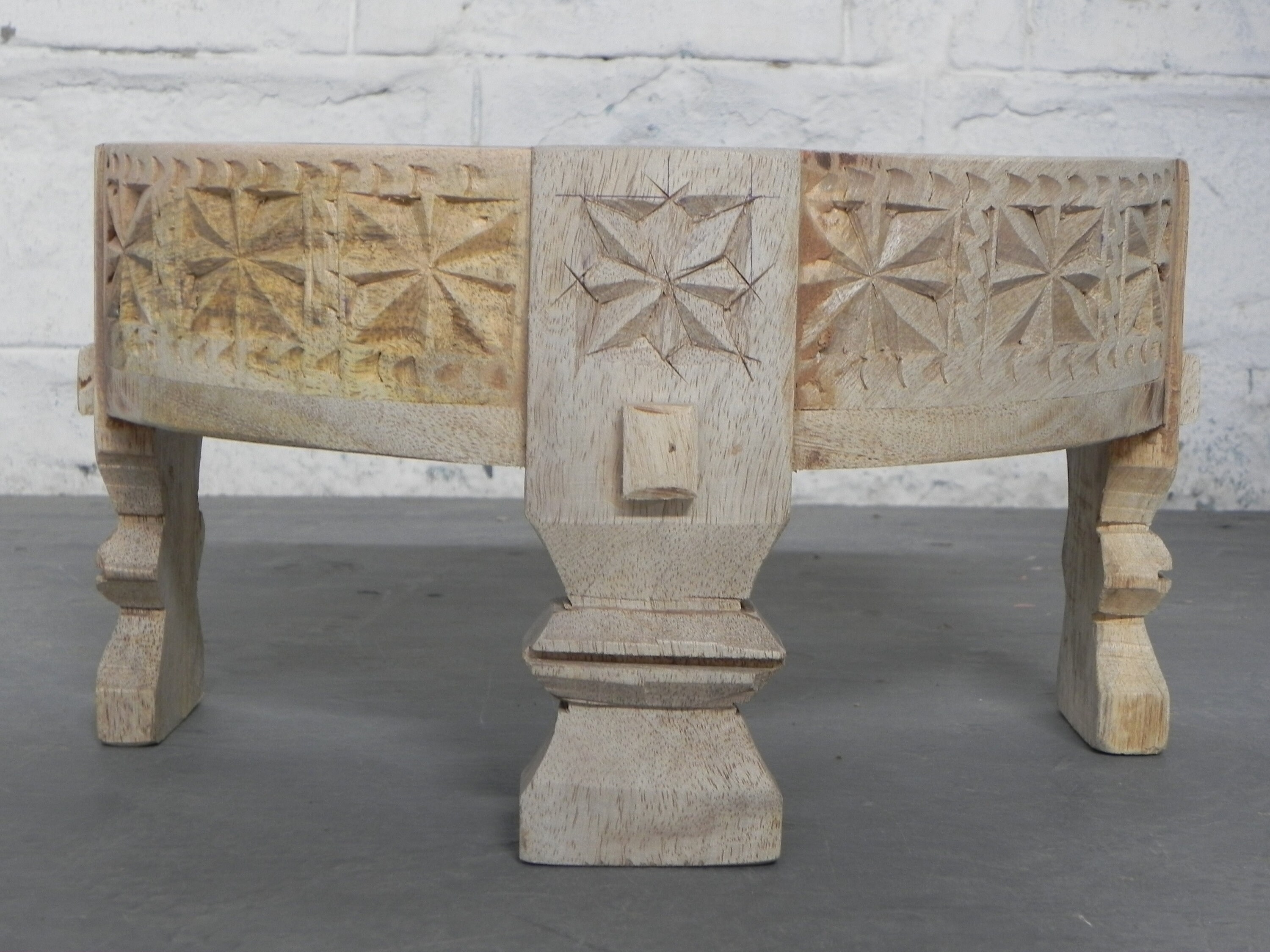Wooden Indian Chakki Grinder Table, Engraved Distressed Finish Chakki ...