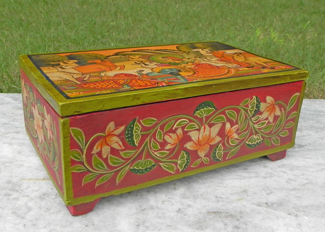 Vintage Indian Hand Painted Cash Box/ Indian Trunk Box - Etsy