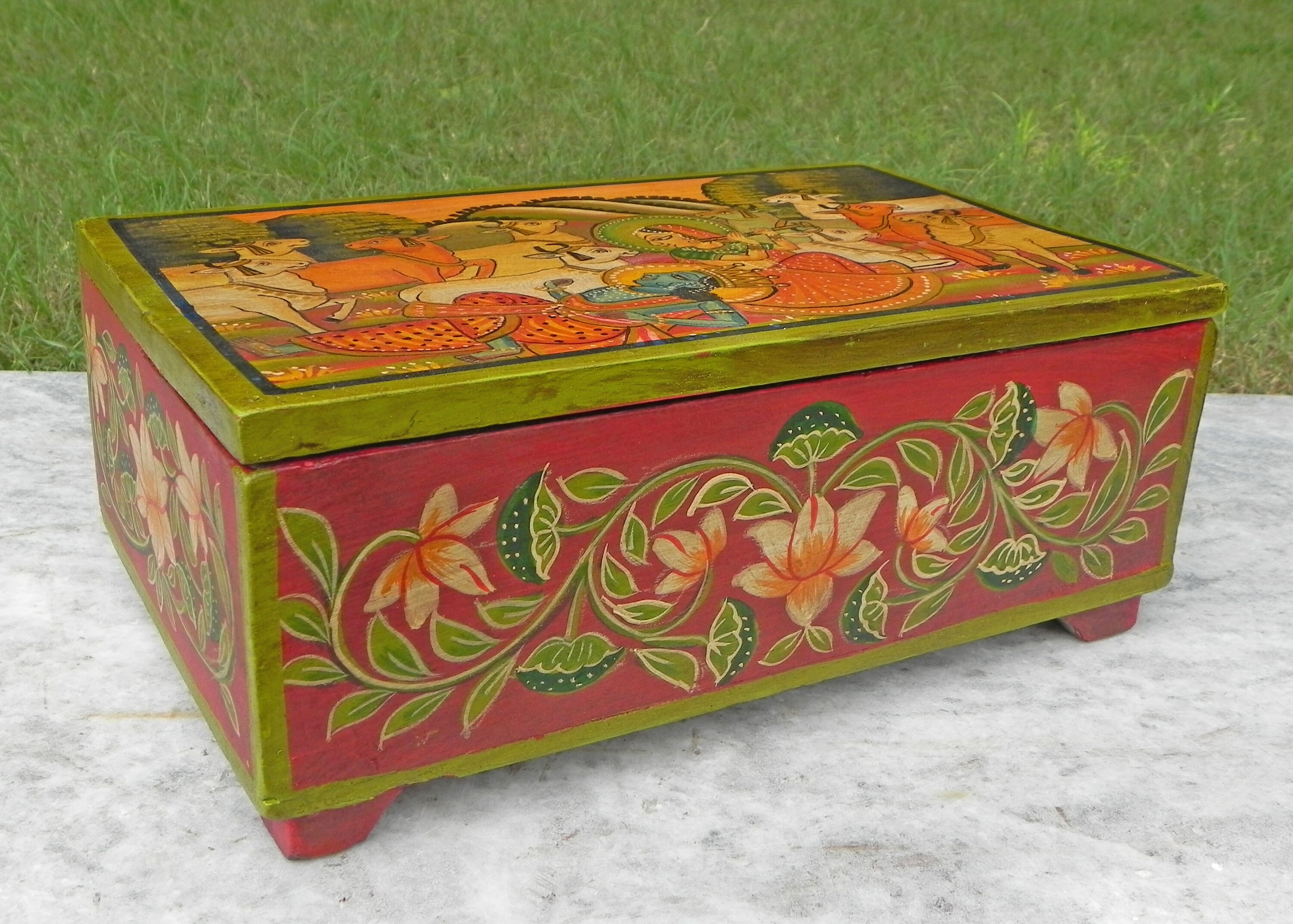 Vintage Indian Hand Painted Cash Box/ Indian Trunk Box, Jewelry Box ...