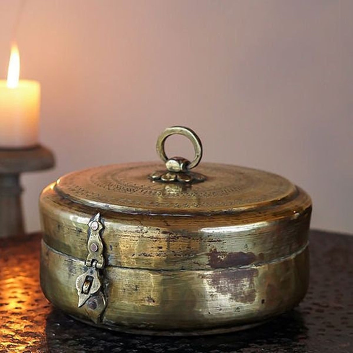 Vintage Brass Chapati Box/ Brass Tiffin Box/ Brass Lunch Box/ - Etsy