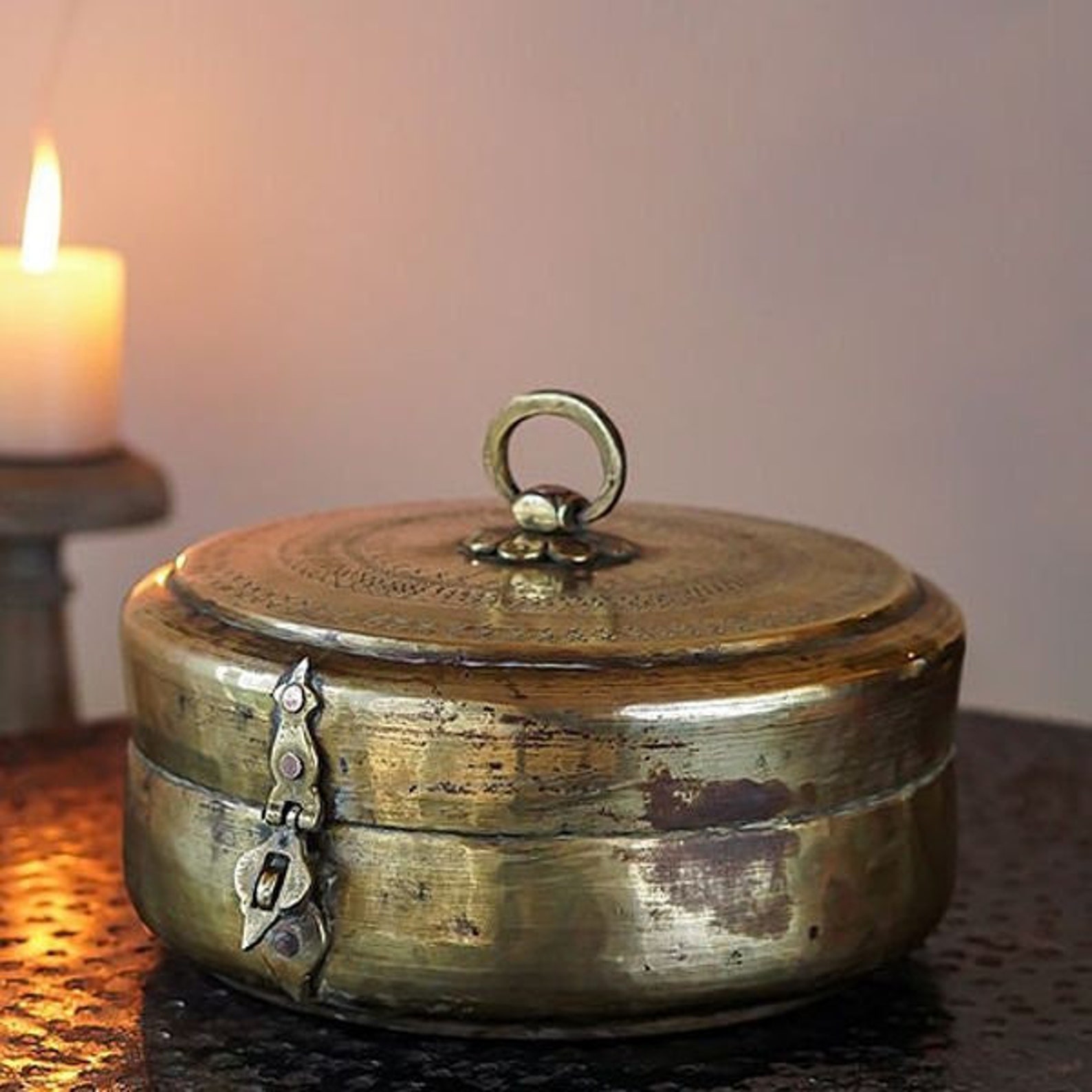Vintage Brass Chapati Box/ Brass Tiffin Box/ Brass Lunch Box/ - Etsy