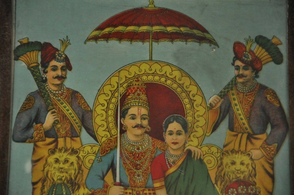Wooden Framed Raja Ravi Verma Press Pandav Sabha Ravi Varma Litho Print ...