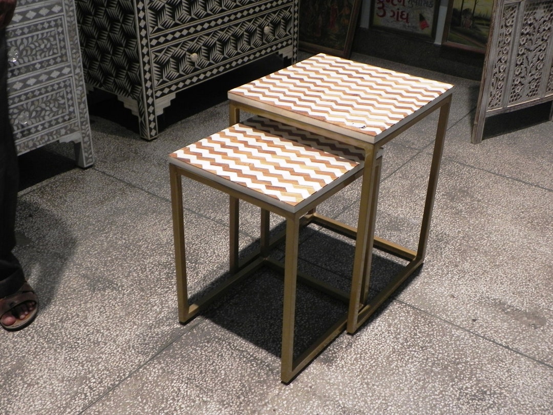 Bone Inlay Side Table Set of 2/ Bone Inlay Furniture/ Indian Bone Inlay ...
