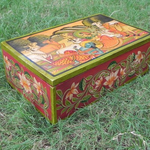 Vintage Indian Hand Painted Cash Box/ Indian Trunk Box, Jewelry Box ...