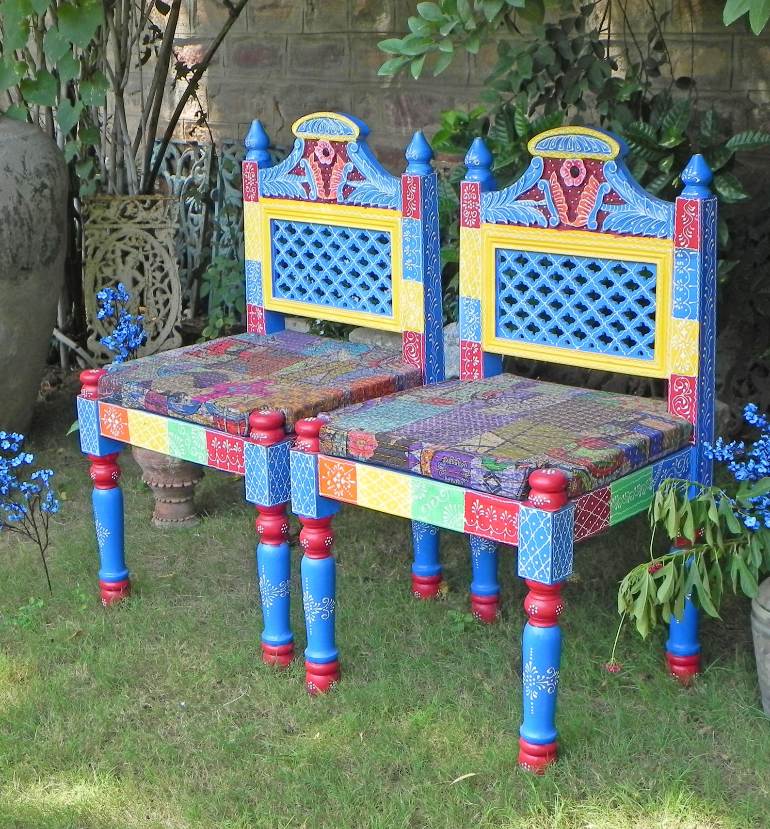 Wooden Hand Carved Indian Style Chair Set of 2, Indian Wooden Chair ...