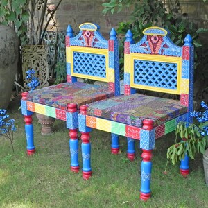Wooden Hand Carved Indian Style Chair Set of 2, Indian Wooden Chair ...