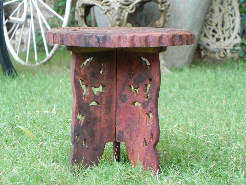 Wooden Carved Indian Stool, Hand Carved Indian сollapsible Mini Table ...