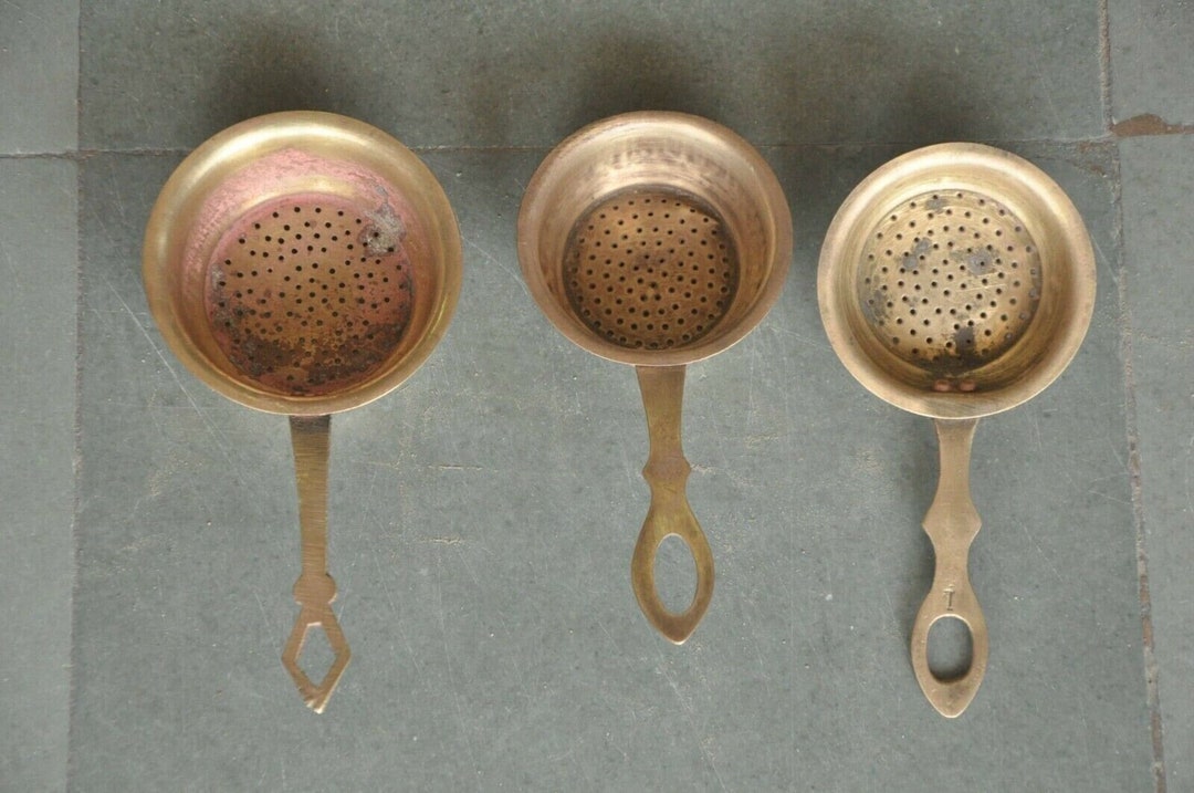 3 Pc Brass Handcrafted Perforated/jali Cut Tea Strainers, Vintage Tea ...