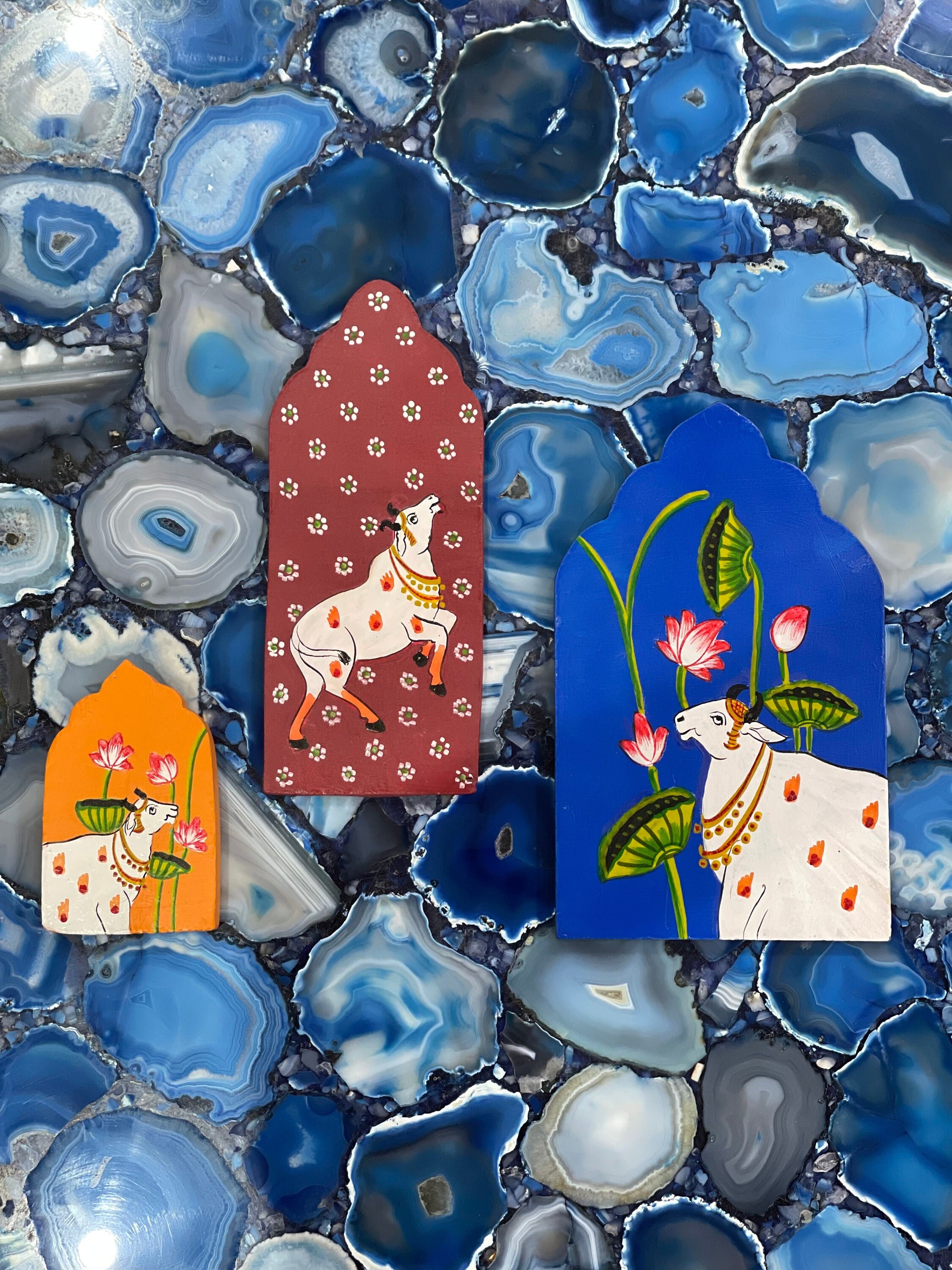 Hand Painted Pichwai Wall Panels Set of 3 Pieces, Kamdhenu Cow Pichwai ...