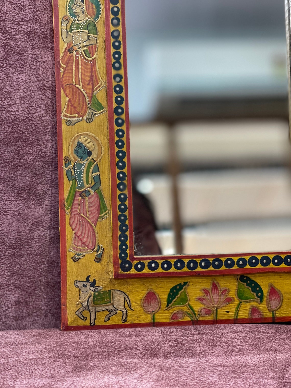 Pichwai Painted Temple Mirror Reclaimed Mirror Vintage - Etsy