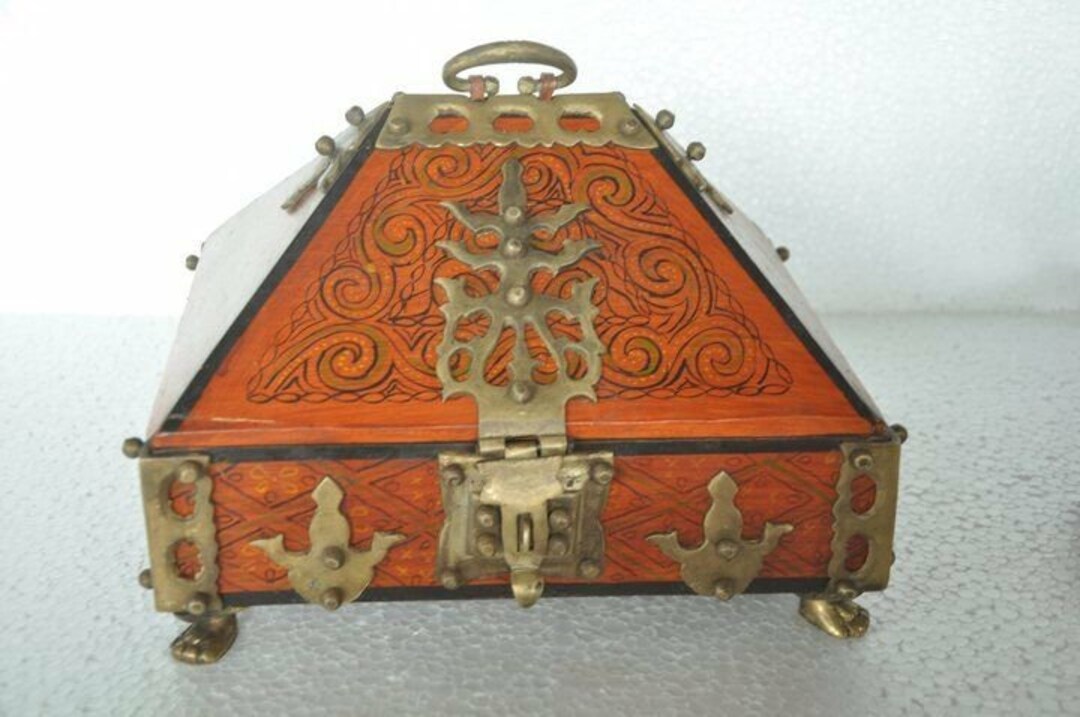 Wooden Hand Painted Orange Kerala Box/ Red Nettor Petti Jewellery Box ...