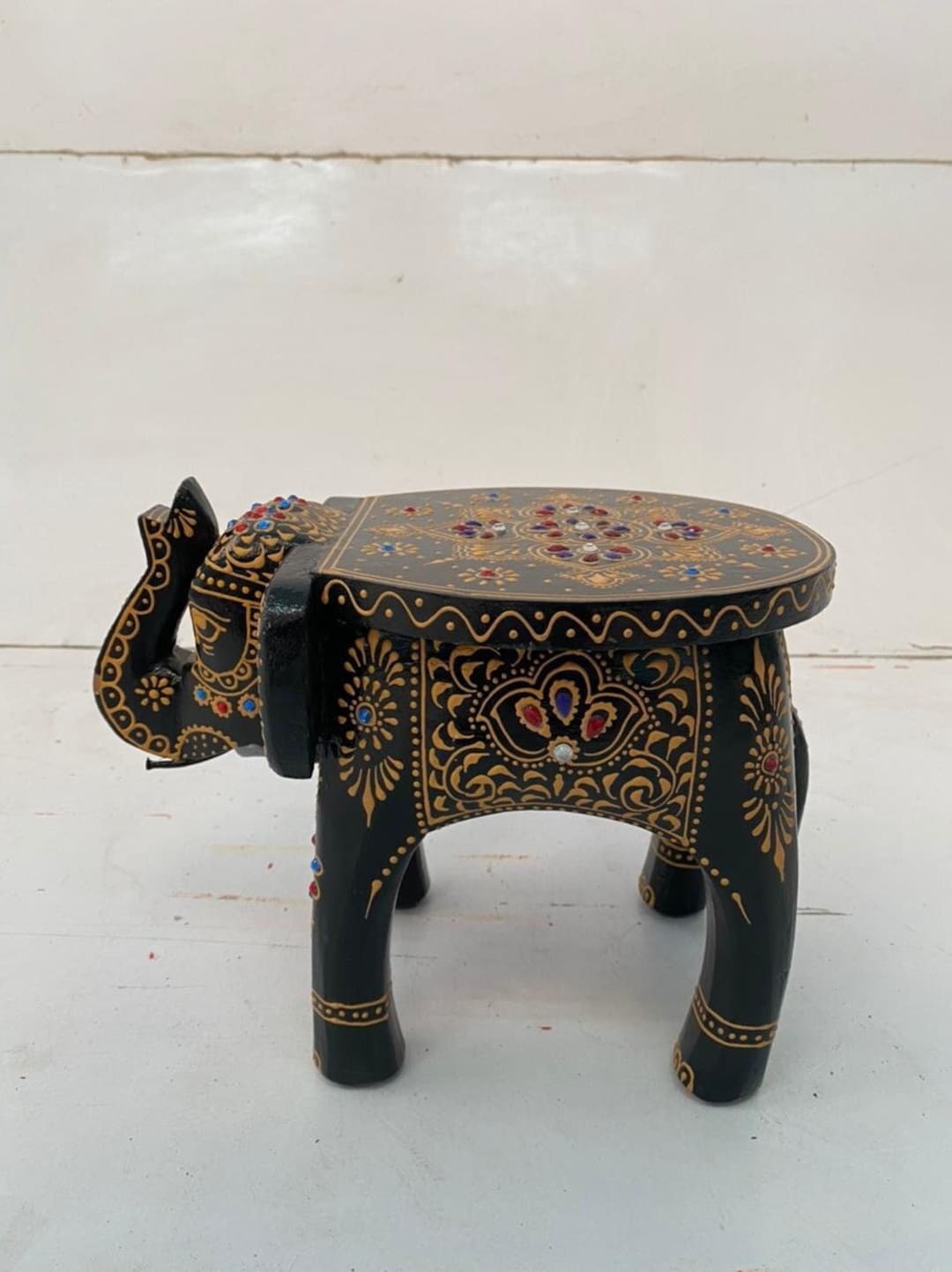 Wooden Carved Low Side Table/hand Carved and Hand Painted Low Table ...